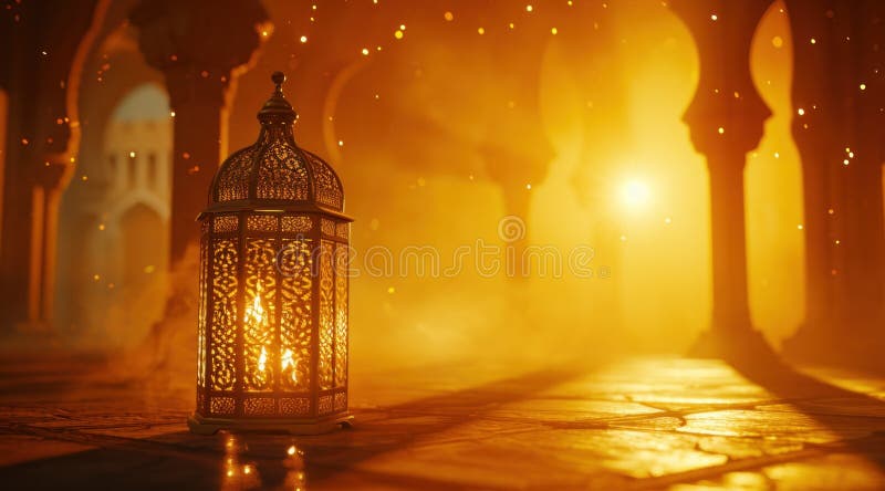 A Traditional Arabian Lantern Lit by Candle Light is on Fire in Front ...
