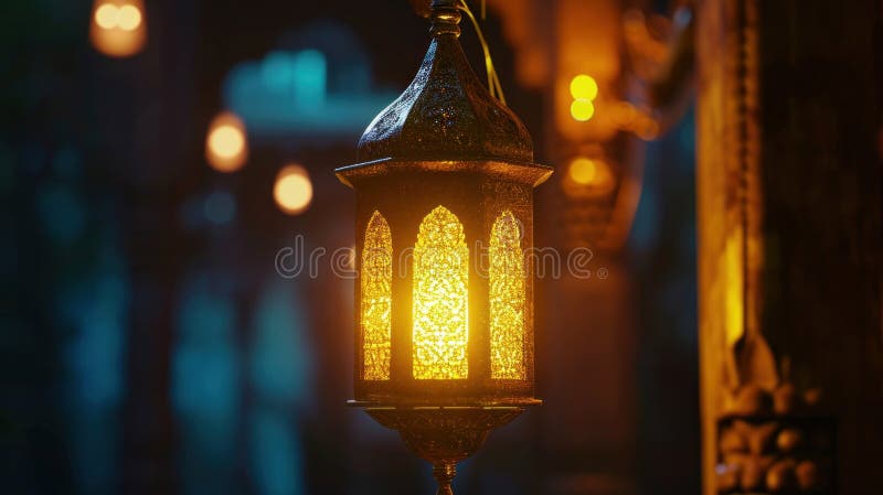 A Traditional Arabian Lantern Lit by Candle Light is on Fire in Front ...