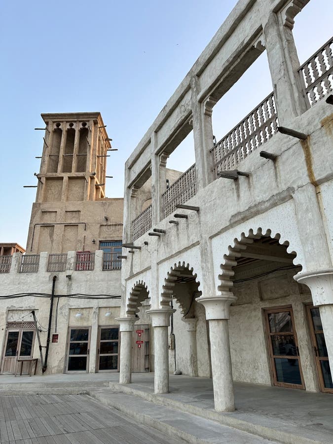 Traditional Arabic Architecture with Wind Tower and Arched Colonnade ...