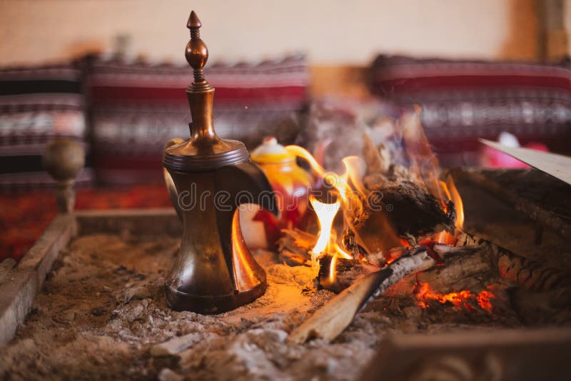 Traditional Arabic Coffee Pot Named Dallah in Fireplace Stock Photo ...