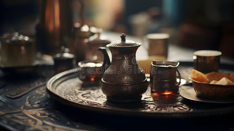 A Traditional Arabic Coffee Setup Stock Illustration - Illustration of ...