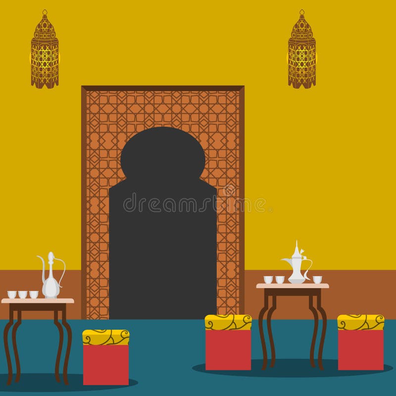 Traditional Arabic Coffee Shop Interior Vector Illustration Stock ...