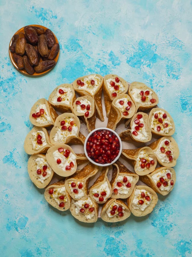 Traditional Arabic Crepes Stuffed with Cream. Stock Photo - Image of ...