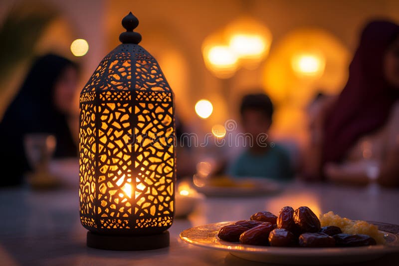 Traditional Arabic Lantern and Dates on Table at Evening Gathering ...