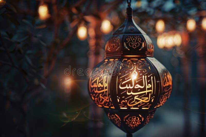 A Traditional Arabic Lantern Hangs from a Tree Branch, Featuring ...