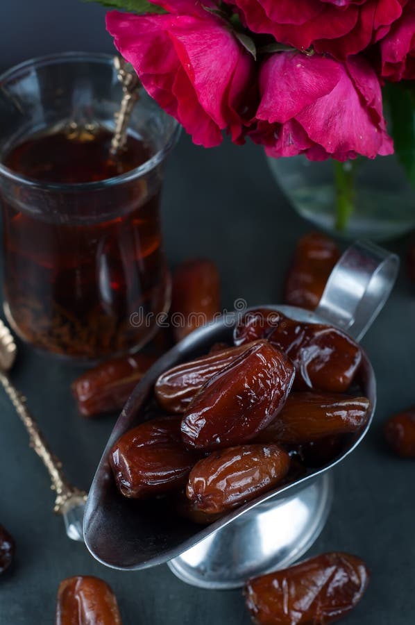 Traditional Arabic Tea and Dry Dates. Stock Photo - Image of fasting ...
