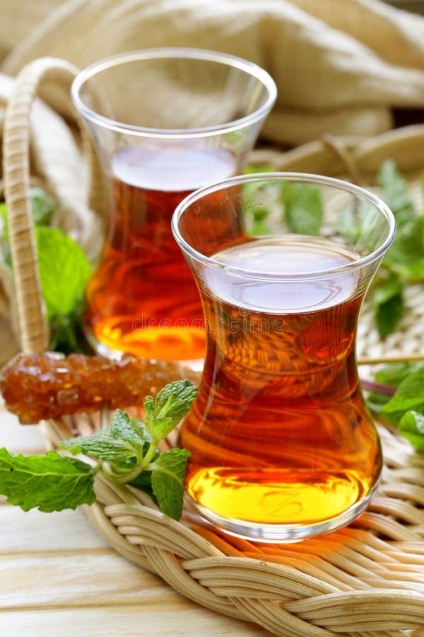 Traditional Arabic Turkish Tea Served with Mint Stock Photo - Image of ...