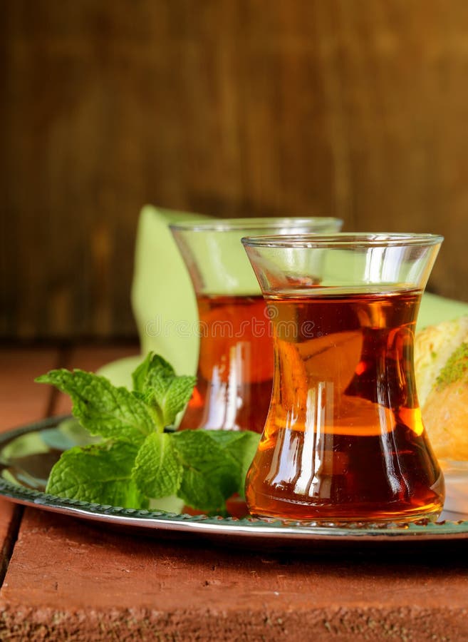 Traditional Arabic Turkish Tea Served with Mint Stock Image - Image of ...