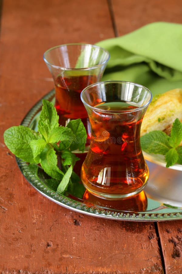 Traditional Arabic Turkish Tea Served with Mint Stock Image - Image of ...