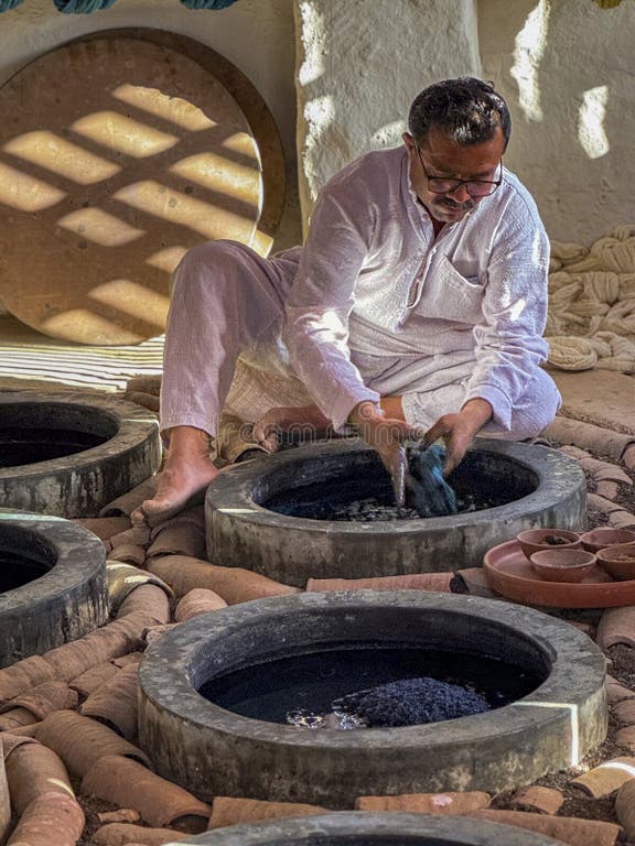 Traditional Artisan Dyeing Fabric in Workshop Editorial Image - Image ...