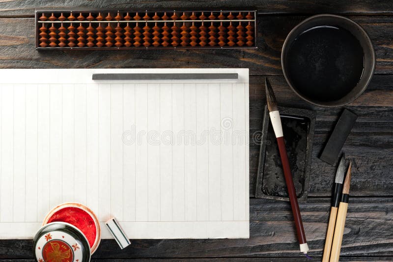 Traditional Desktop Items with Food and Drink on Rustic Desktop Stock ...