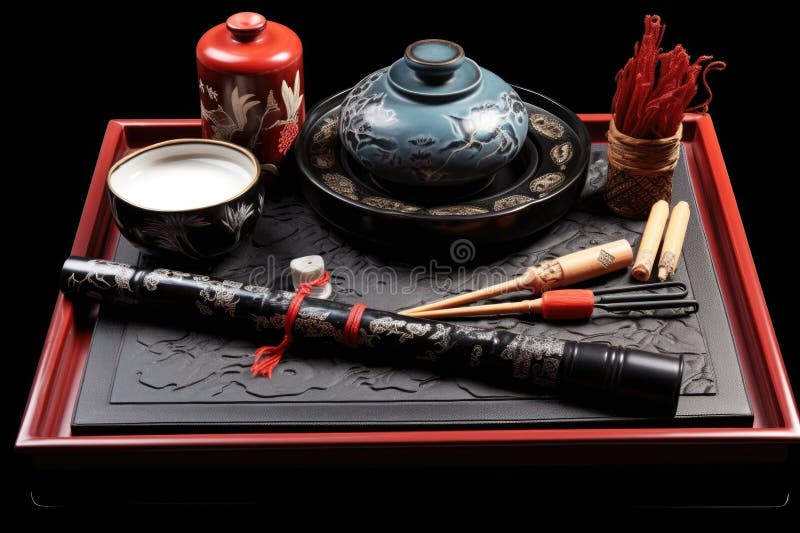 Traditional Asian Calligraphy Set and Ink Stone Stock Image - Image of ...