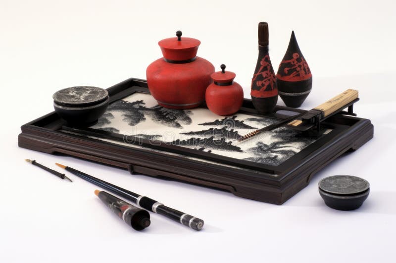 Traditional Asian Calligraphy Set and Ink Stone Stock Image - Image of ...