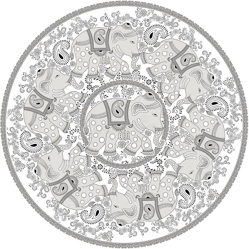 Traditional Asian Elephant Design in Round Shape Stock Vector ...