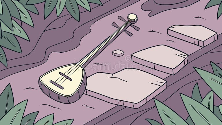 Traditional Asian Instrument on Stone Steps, Ancient Melody, Vector ...