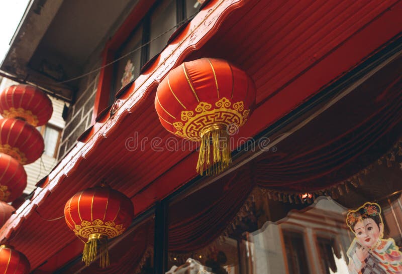 Red lanterns on a building stock photo. Image of lunar - 170790502