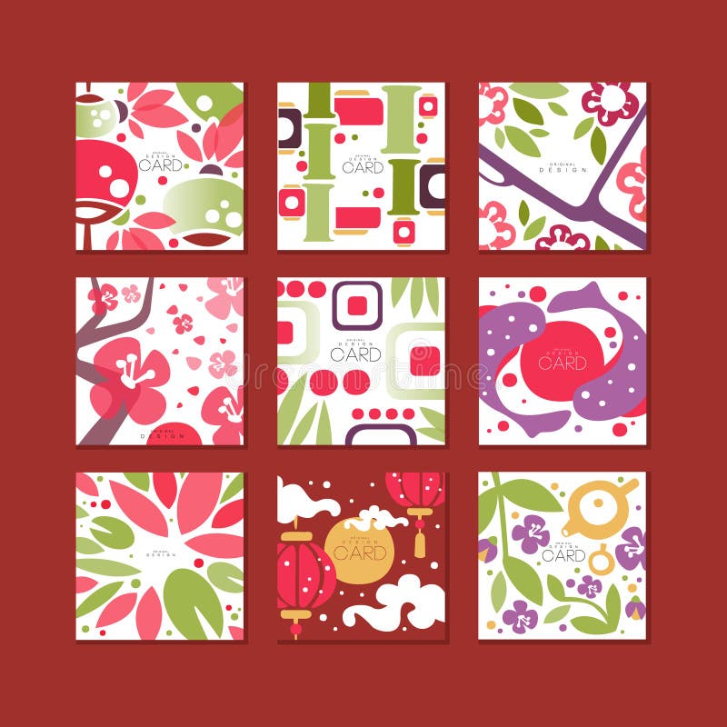 Traditional Asian Pattern Cards, Original Design, Decorative Template ...