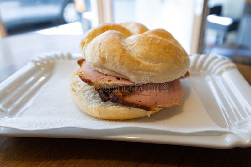Traditional Austrian Leberkase Sandwich on a Plate Stock Image - Image ...