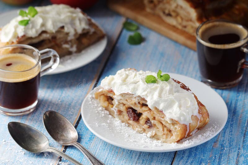 Traditional Austrian Strudel with Apples Stock Image - Image of ...