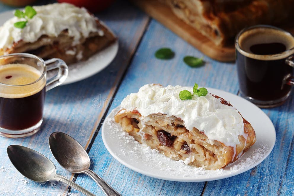 Traditional Austrian Strudel with Apples Stock Photo - Image of ...