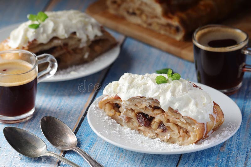 Traditional Austrian Strudel with Apples Stock Image - Image of ...