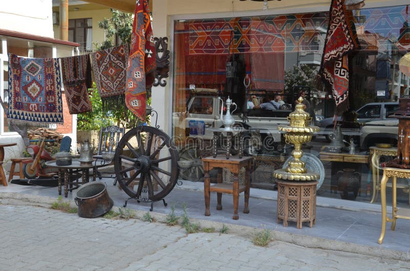 Traditional Authentic Turkish Souvenir Shop, a Bench in the Old Town ...