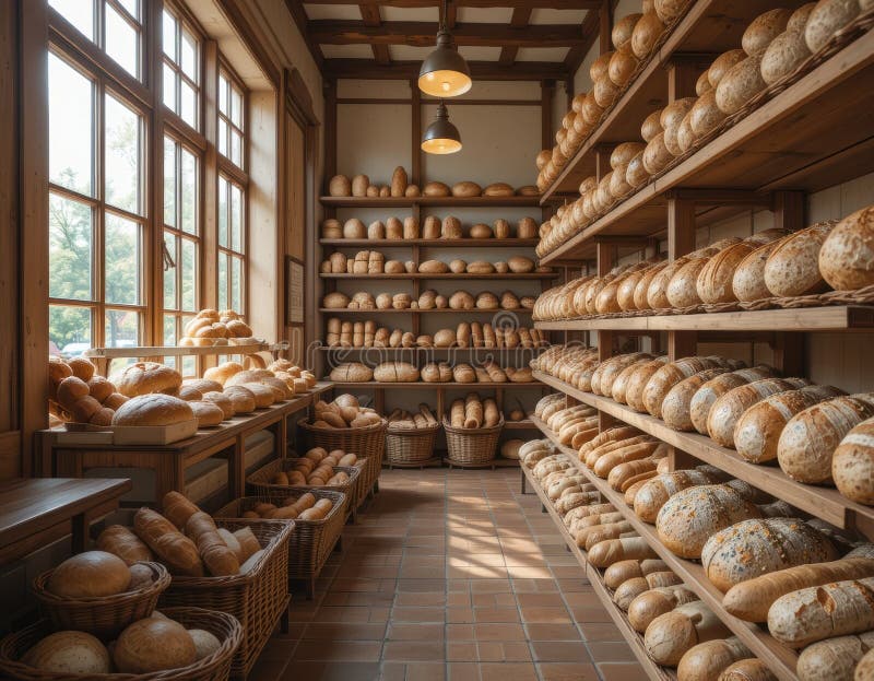 Traditional Bakery Interior with Abundant Bread Stock Illustration ...