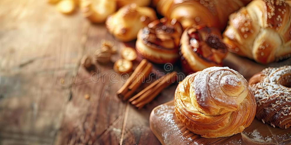 Traditional Bakery Items on Display, Golden and Appetizing, with ...
