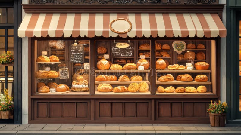A Traditional Bakery Shop Window Displayed with Freshly Baked Breads ...