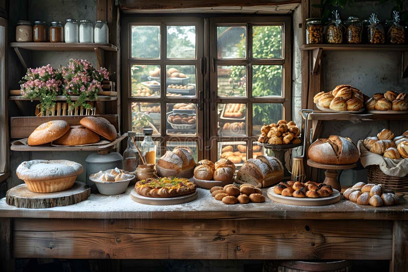 Traditional Bakery Tools in Rustic Setting. Stock Illustration ...