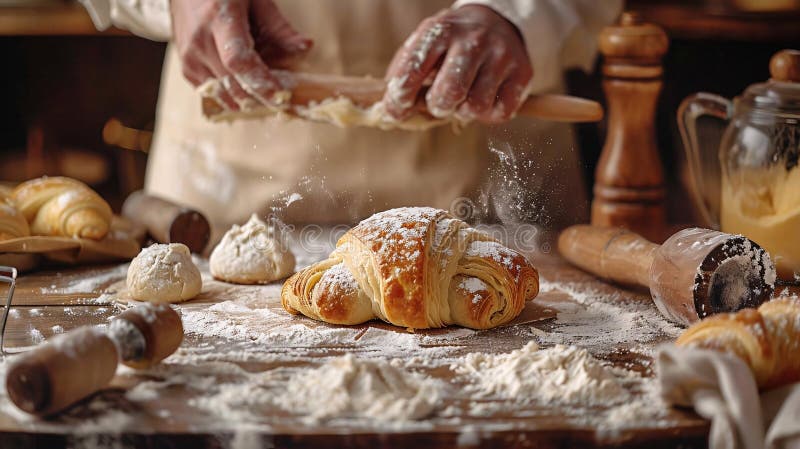 Traditional Baking Process: Expert Hands Mold Dough into Croissants ...