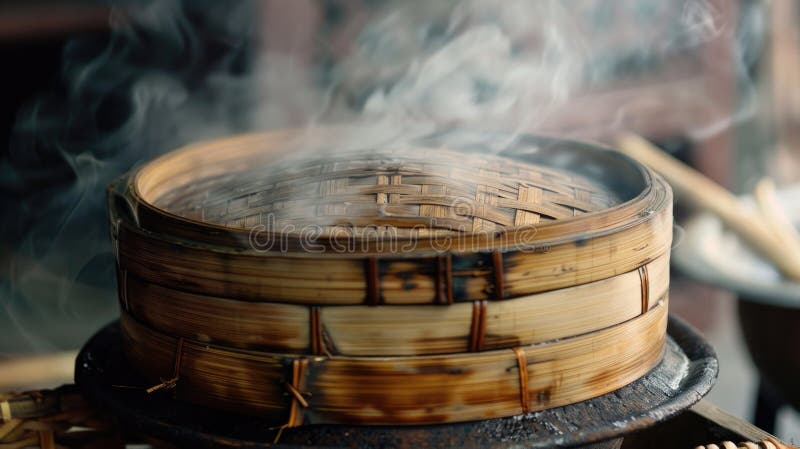 A Traditional Bamboo Basket Emitting Smoke Stock Image - Image of ...