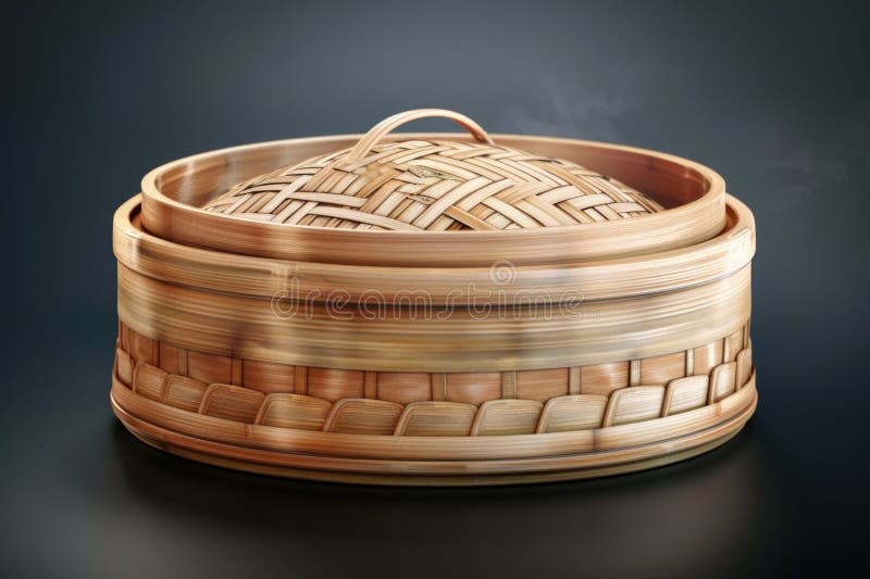A Traditional Bamboo Basket with a Lid Placed on a Table, Suitable for ...