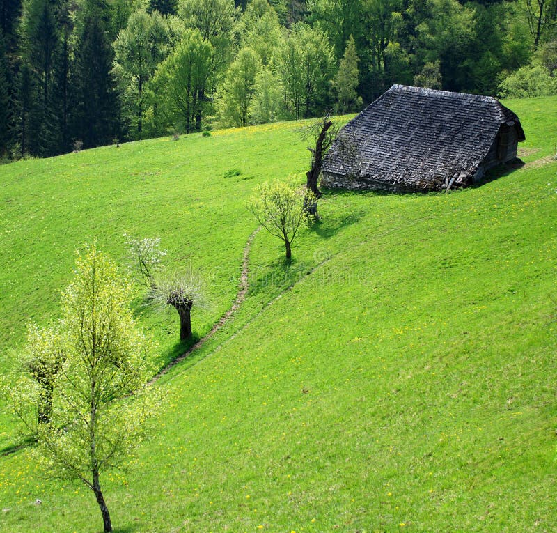 Traditional Barn on a Beautiful Spring Hill Stock Photo - Image of high ...