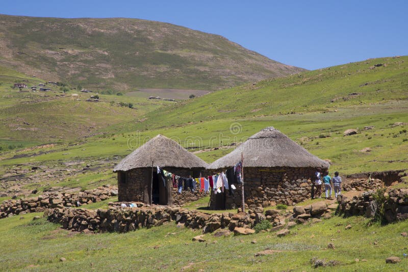Two Stone Rondavels with Traditional Thatched Roofs. Editorial Stock ...
