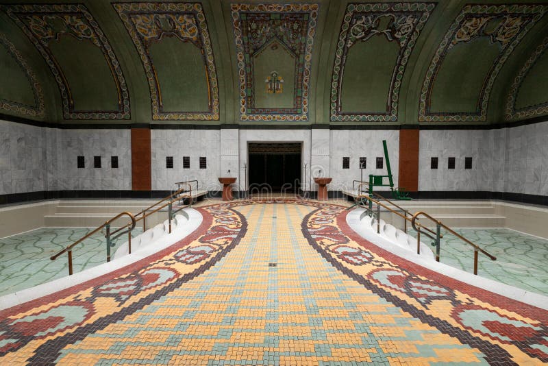 Traditional Bath with Swimming Pool Stock Image - Image of empty, blue ...