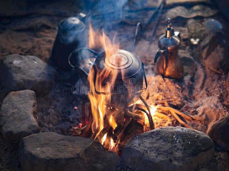 Traditional Bedouin Tea on Fire in the Wadi Rum Desert, Jordan Stock ...
