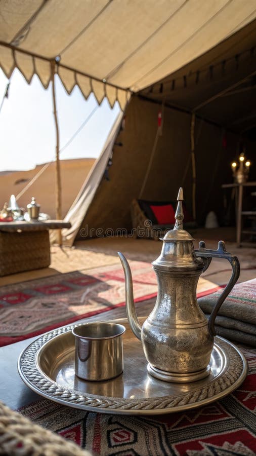 Traditional Bedouin Tent with Decorative Elements in Desert Landscape ...
