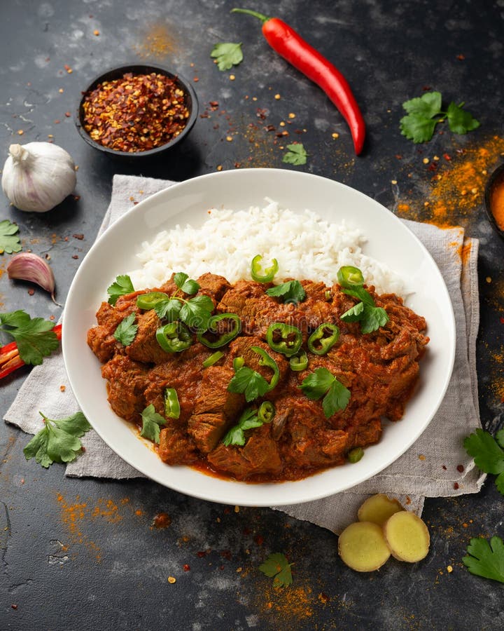 Traditional Beef Curry with Rice and Spicy Stock Photo - Image of asian ...