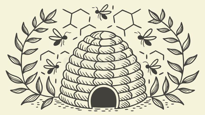Traditional Beehive with Bees and Laurel Wreath Vector, Vector Design Generative AI Stock Vector ...
