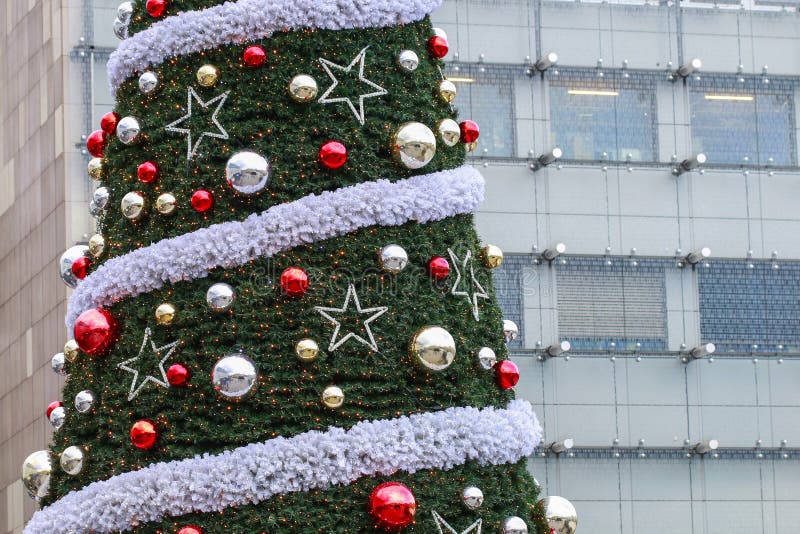 Traditional Big Christmas Tree in Front of Modern Building Editorial ...