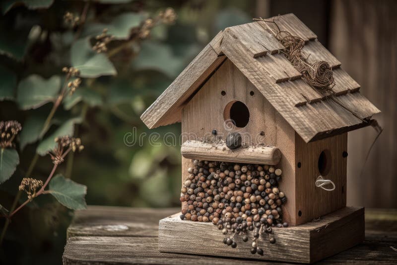 Traditional Birdhouse with a Smattering of Seeds Stock Illustration ...
