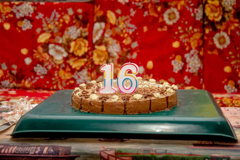 16 Traditional Birthday Cake on the Tablet Stock Photo - Image of ...