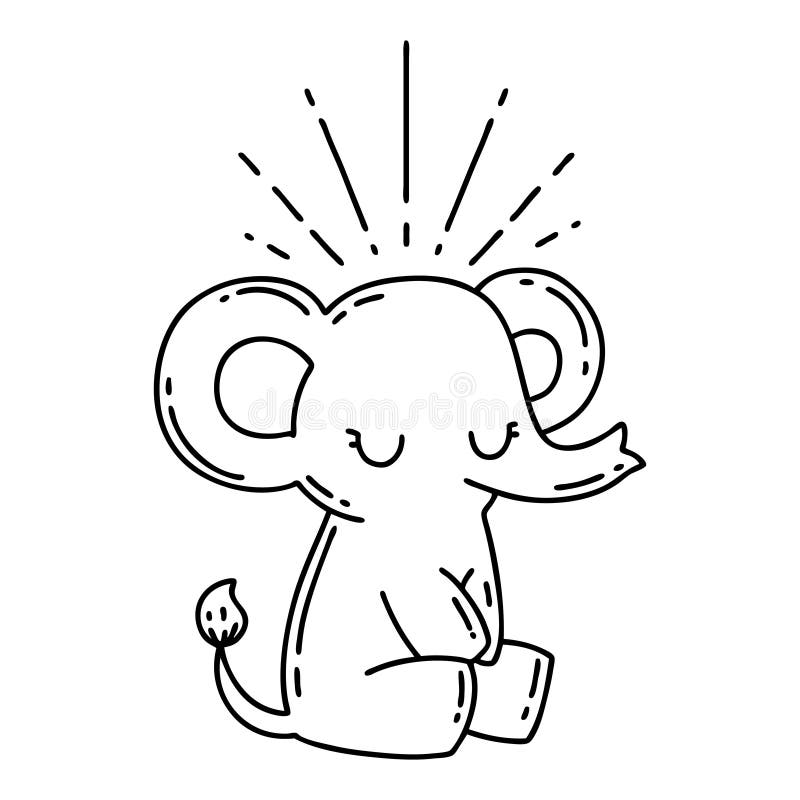 Traditional Black Line Work Tattoo Style Cute Elephant Stock Vector ...