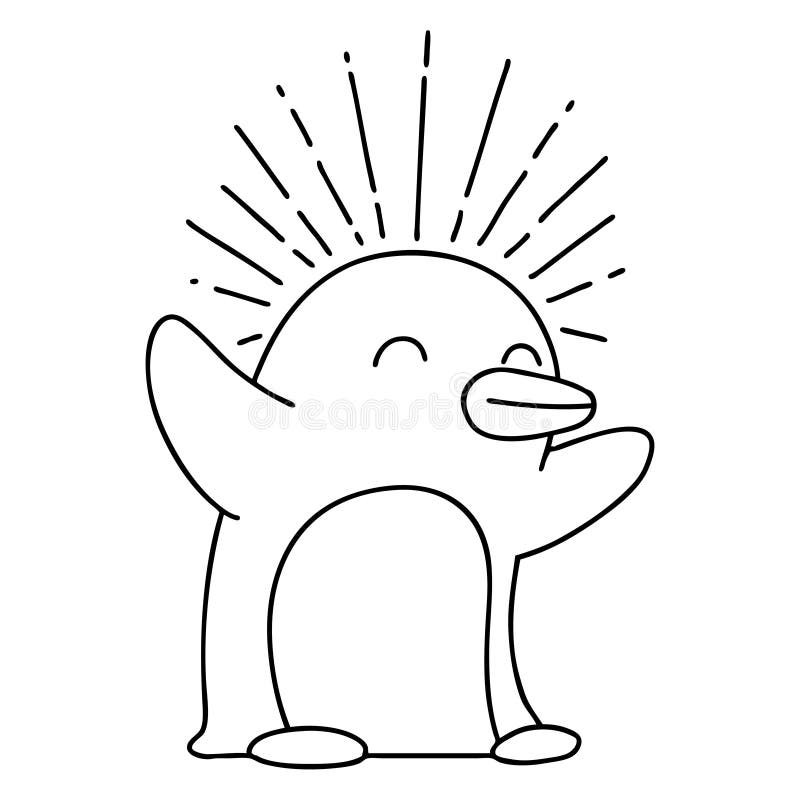 Traditional Black Line Work Tattoo Style Happy Penguin Stock Vector ...