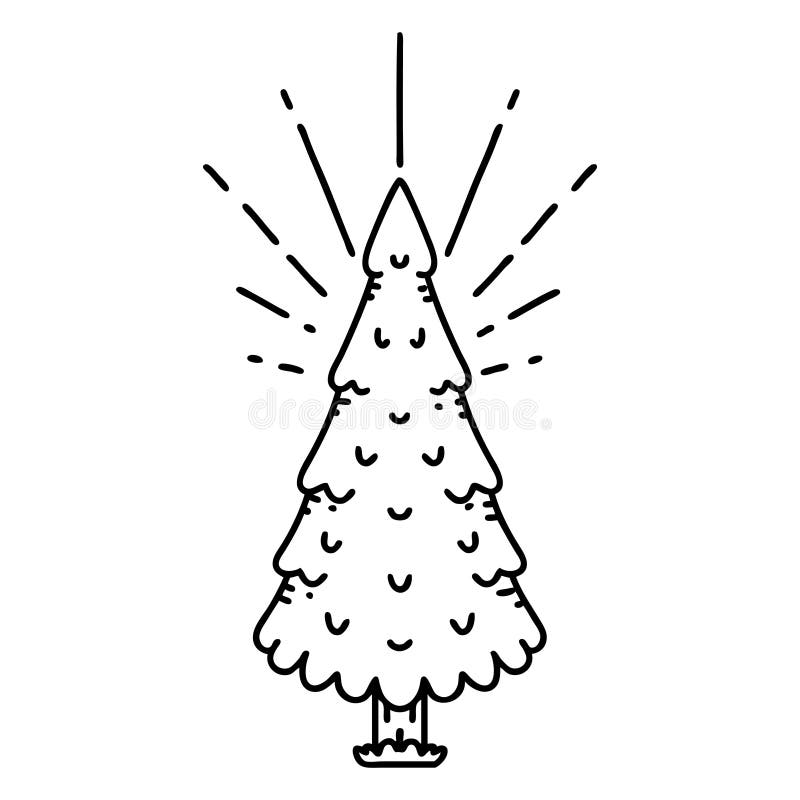 Traditional Black Line Work Tattoo Style Pine Tree Stock Vector ...