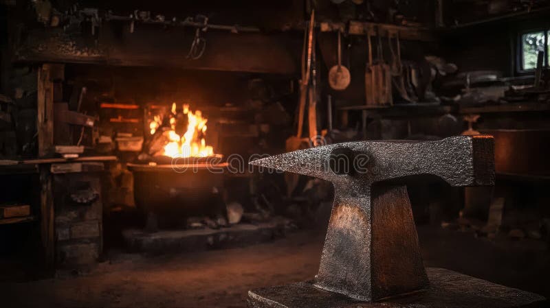 Skilled Blacksmith Crafting a Metal Piece in a Traditional Workshop ...