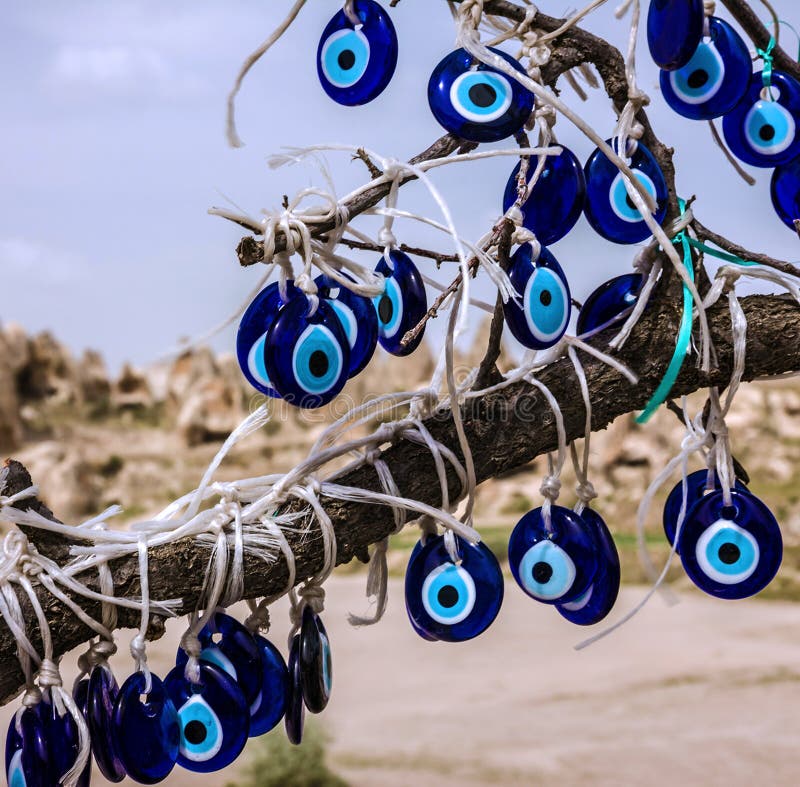 Traditional Blue Evil Eyes. Tree with Popular Turkish Souvenir Stock ...