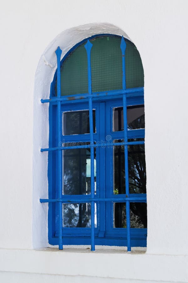 Traditional Blue Painted Greek Window Stock Photo - Image of tradition ...