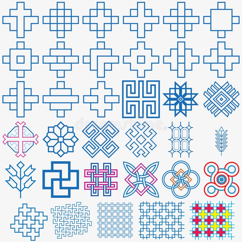 Traditional Blue Pattern Design Set Stock Vector - Illustration of ...